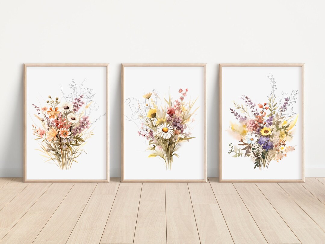 Wildflower Watercolor Set of 3 Floral Art Prints Wildflower Wall Art ...