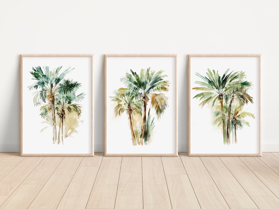 Palm Tree Wall Art Prints Set of 3 Watercolor Palm Tree Art Prints Palm ...