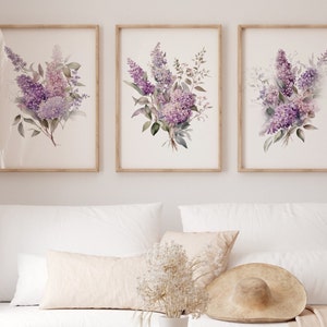 Watercolor Lilac Flower Prints Set of 3 Lilac Flower Wall Art Lilac ...