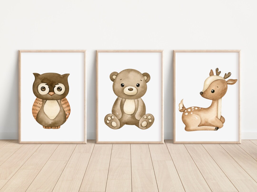 Woodland Animal Nursery Wall Art Decor Set of 3 Watercolor Woodland ...