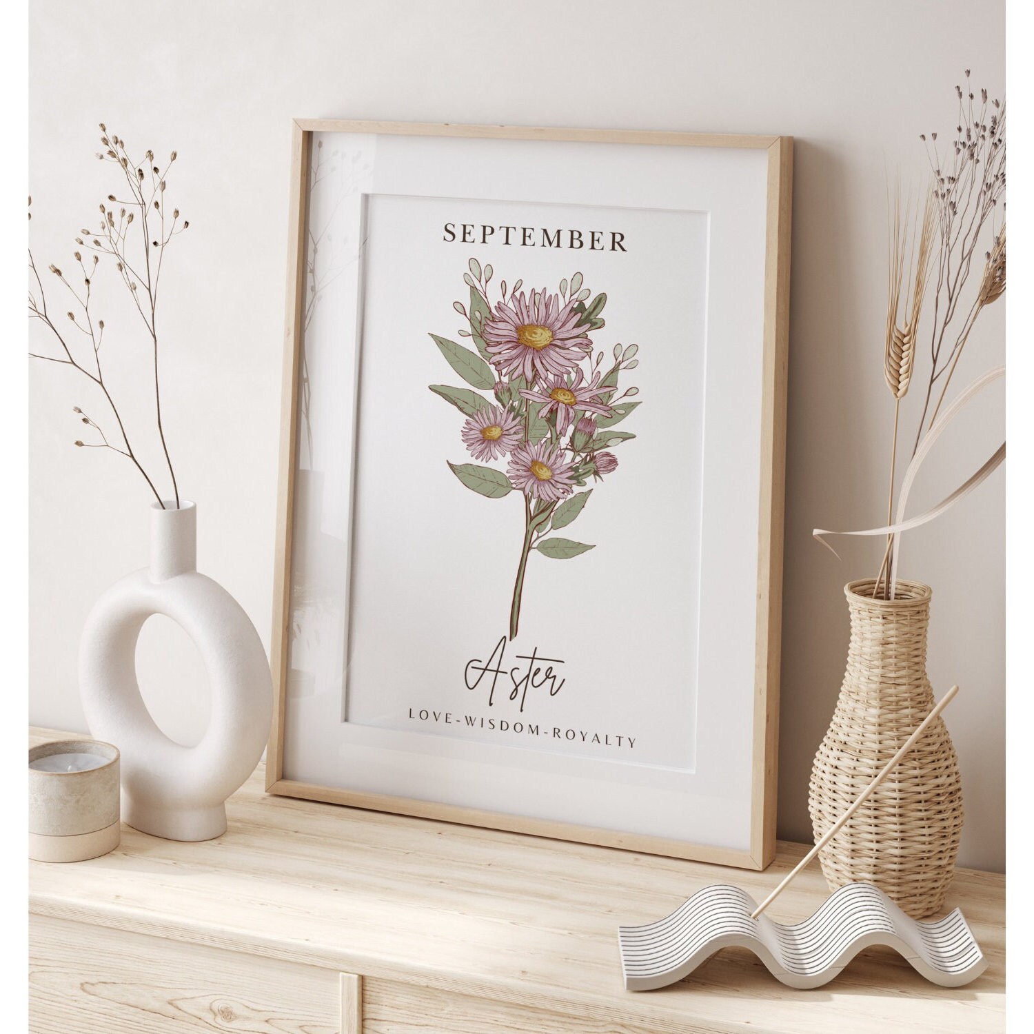 September Birth Flower Print Aster Flower Wall Art Print Birth Month ...