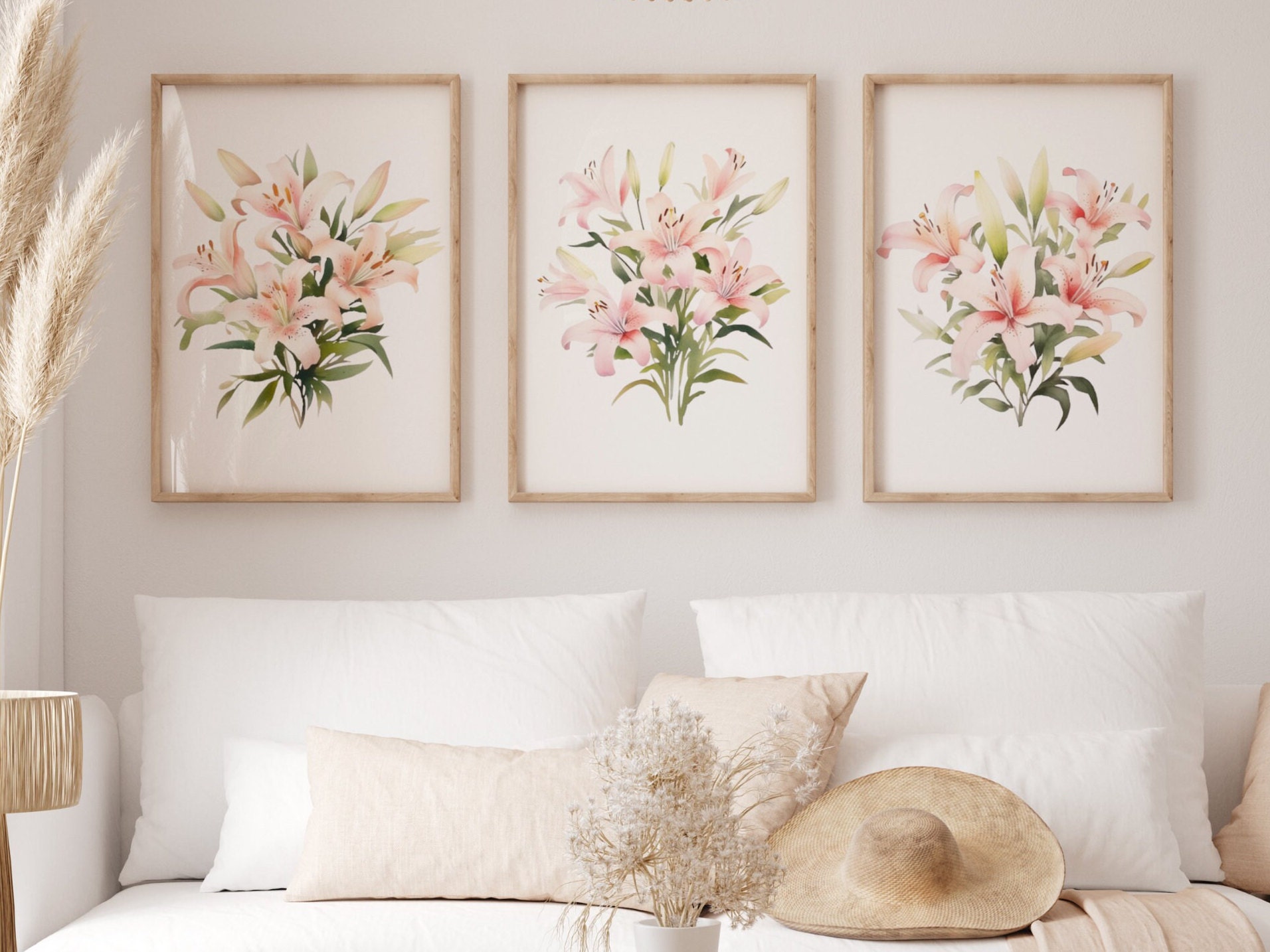 Pink Lily Flower Wall Art Prints Lily Flower Art Decor Lily Floral Art ...