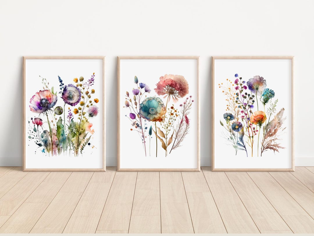 Wildflower Art Prints Set of 3 Watercolor Wildflower Print Wildflower ...
