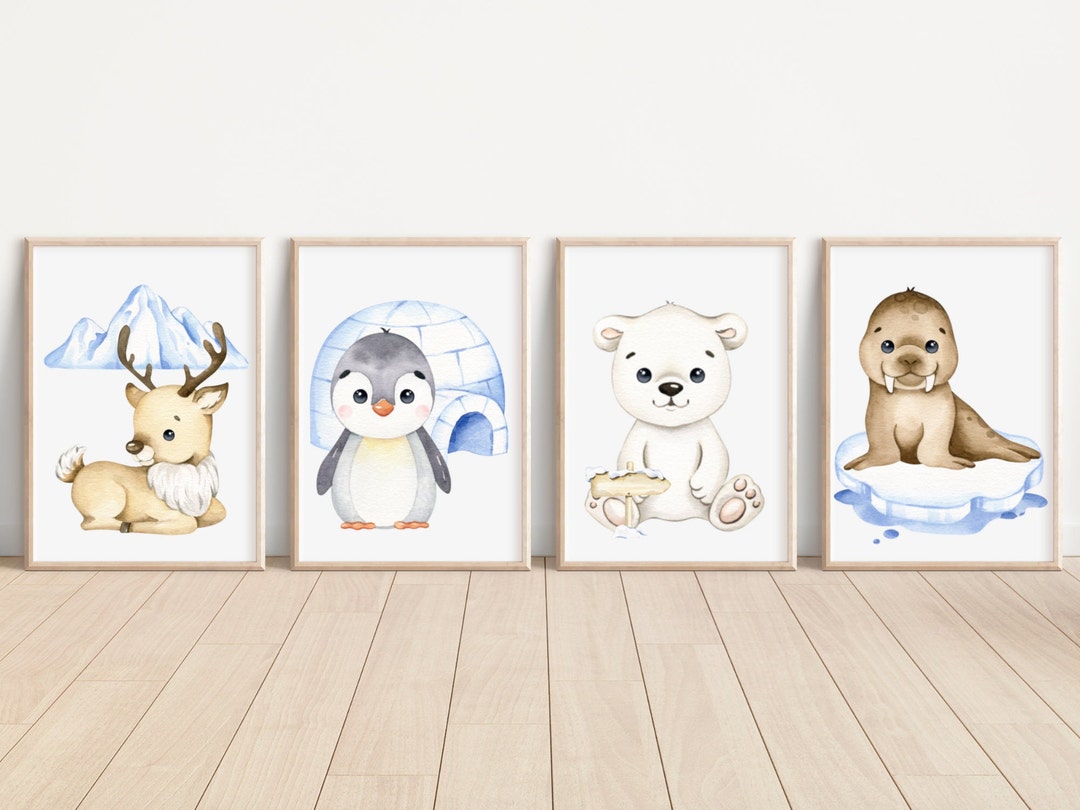 Arctic Animals Prints Set of 4 Watercolor Arctic Animals Wall Art ...