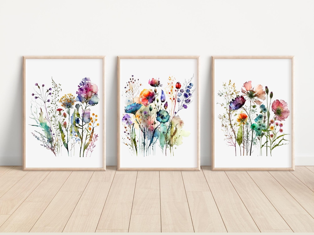 Set of 3 Watercolor Wildflower Print Wildflower Wall Art Prints ...