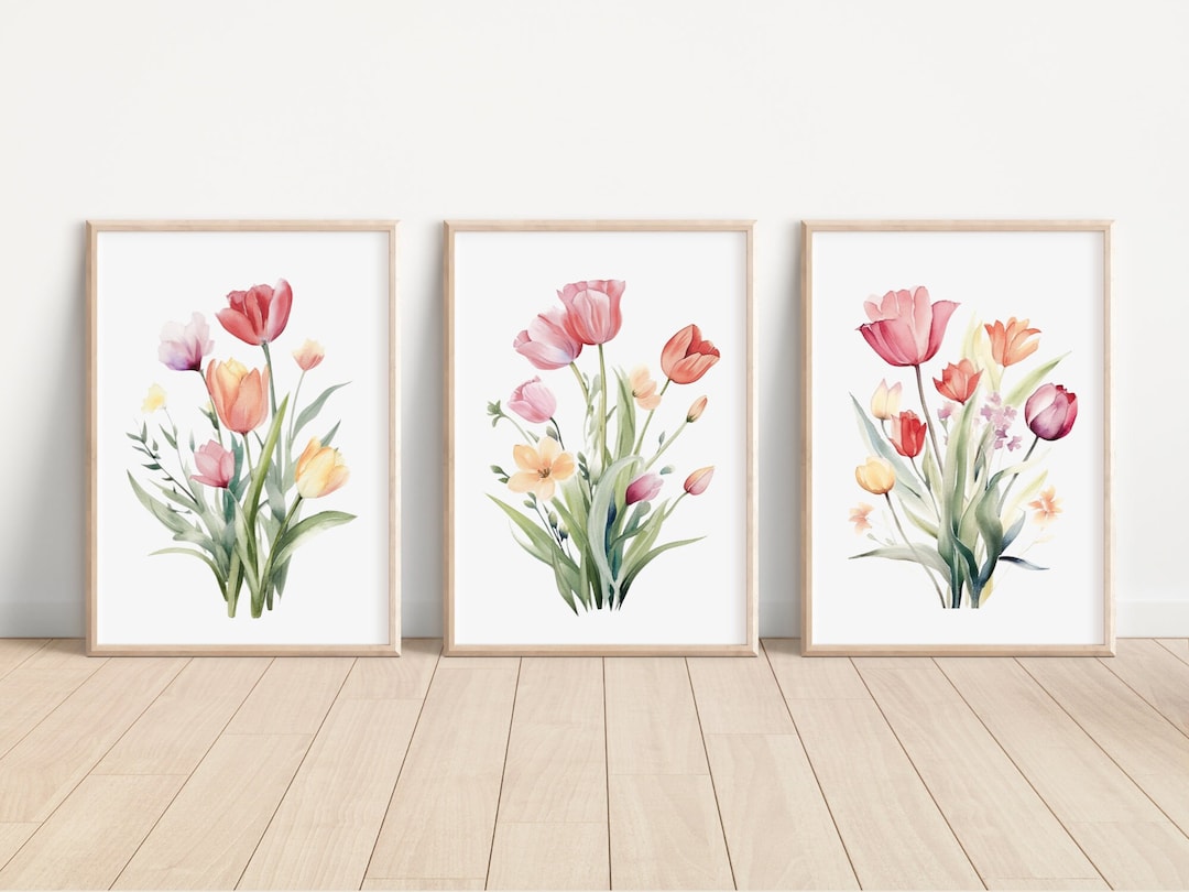 Watercolor Tulip Flower Prints Set of 3 Tulip Flower Artwork Tulip ...