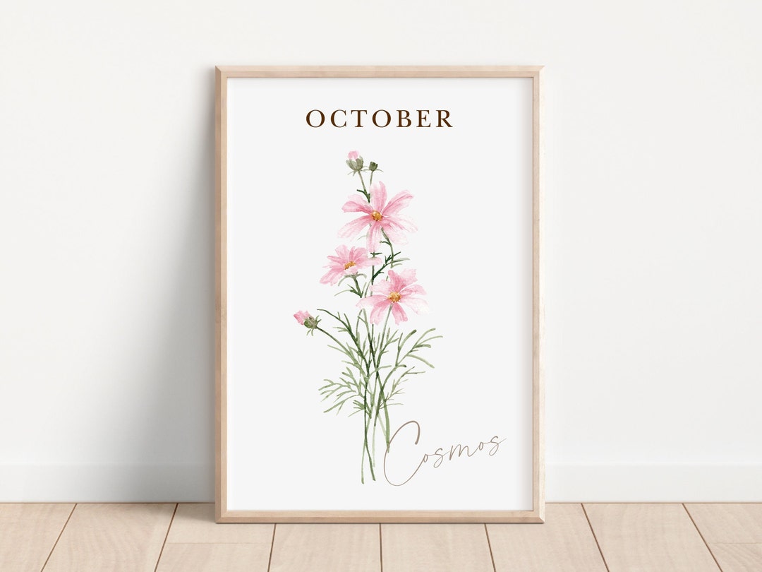 October Birth Flower Art Print Watercolor Cosmos Flower Print October ...