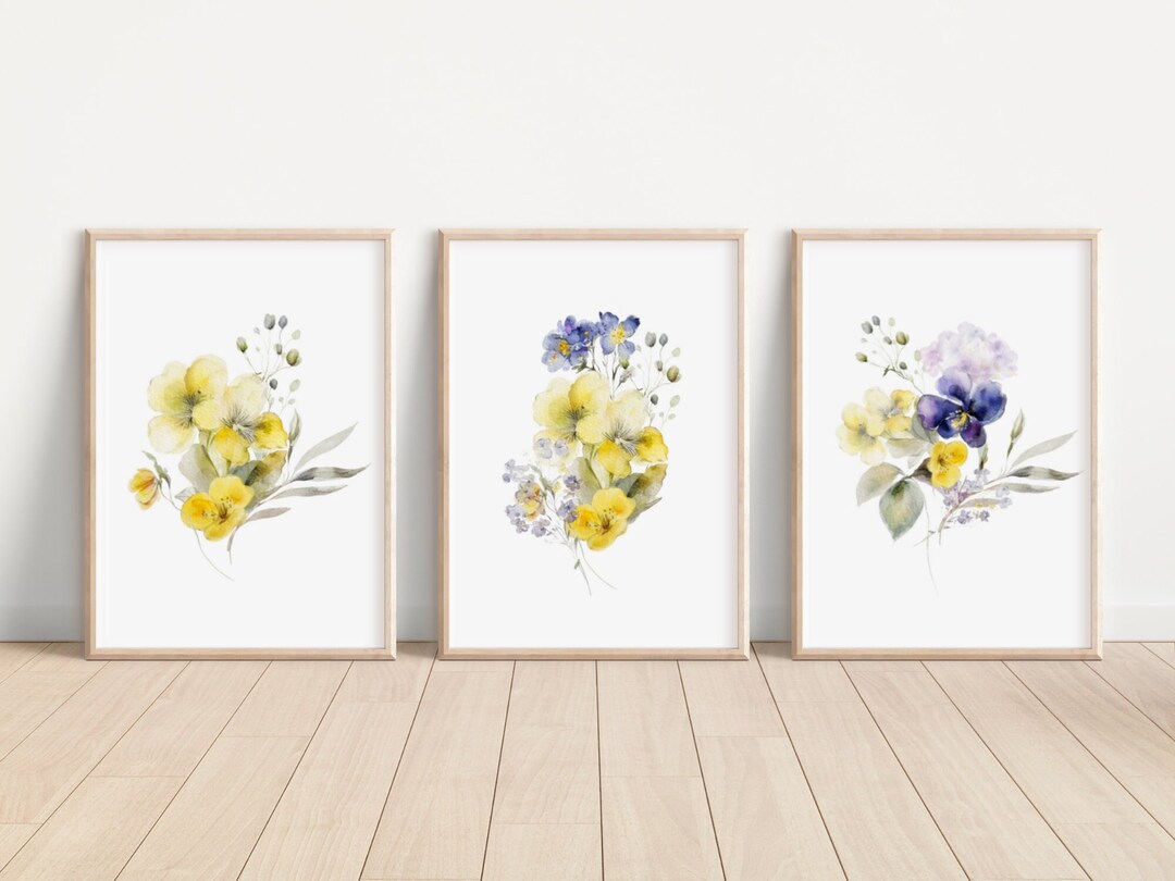 Pansy/violet Flower Watercolor Set of 3 Floral Art Print Pansy Flower ...