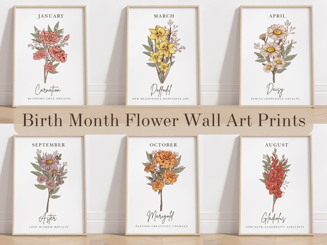 Birth Flower Art Print Birth Month Flower Artwork Birth Month Flower ...