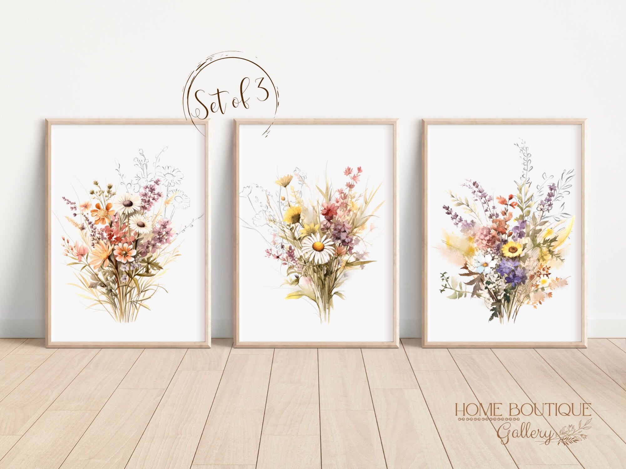 Wildflower Watercolor Set of 3 Floral Art Prints Wildflower Wall Art ...