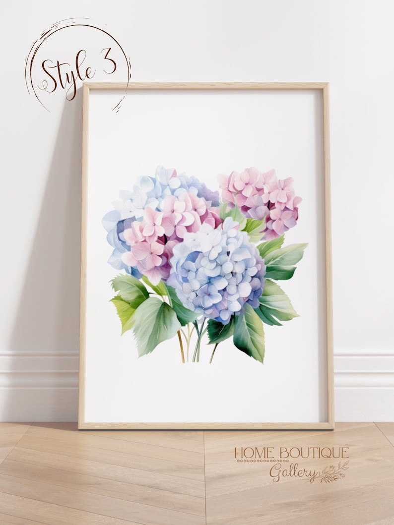 Pastel Hydrangea Flower Art Prints Set of 3 Watercolor Hydrangea Flower Print Hydrangea Floral ...