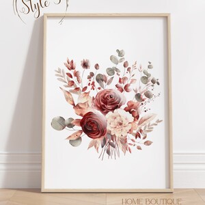Burgundy Flower Wall Art Prints Set of 3 Watercolor Burgundy Prints ...