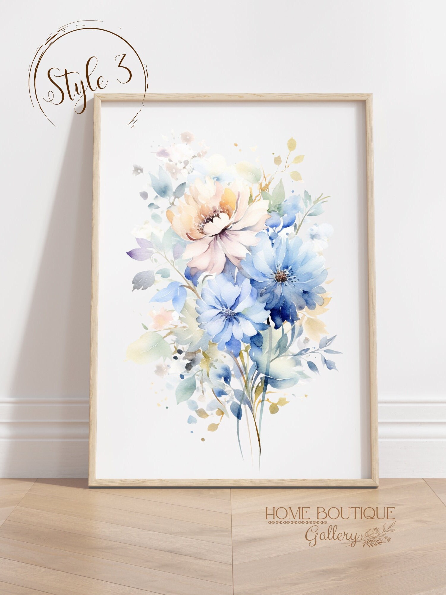 Light Blue Flower Art Prints Set of 3 Watercolor Blue Flower Print ...