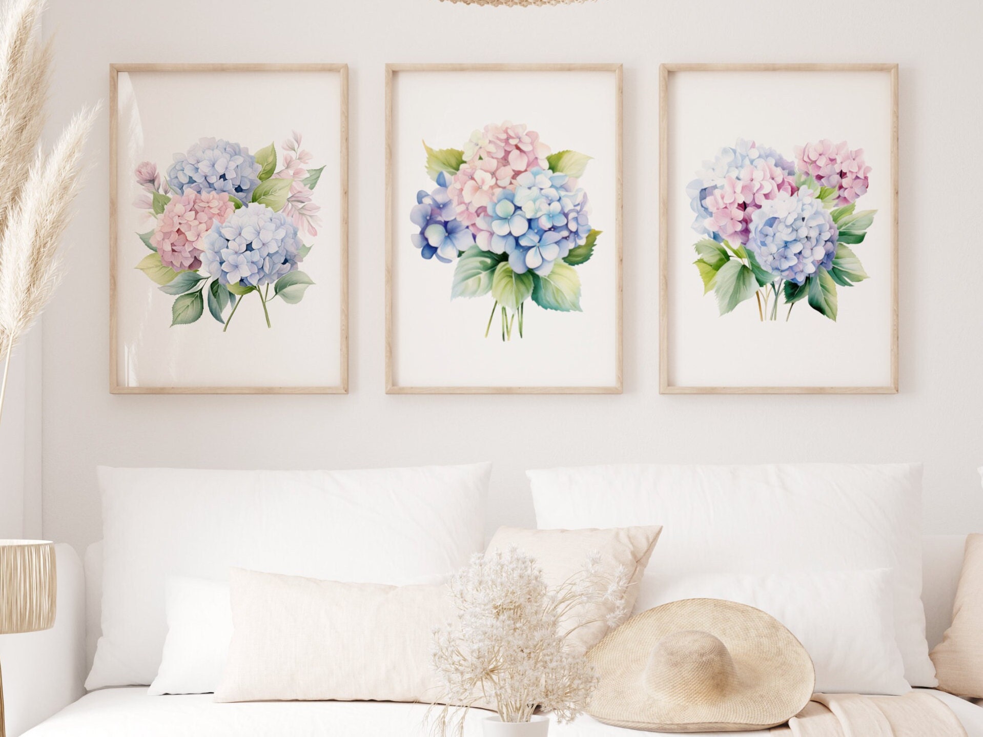 Pastel Hydrangea Flower Art Prints Set of 3 Watercolor Hydrangea Flower ...
