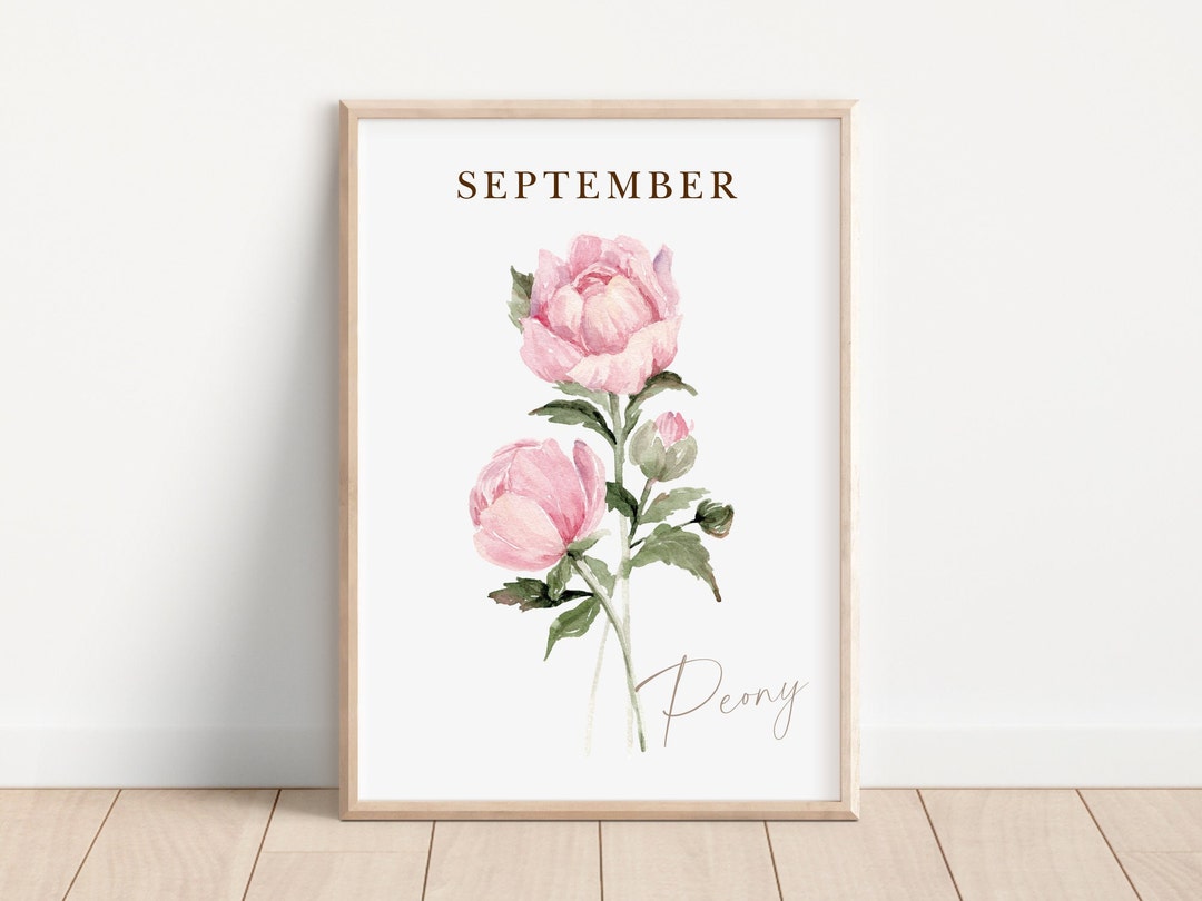 September Birth Flower Art Print Watercolor Peony Flower Print ...