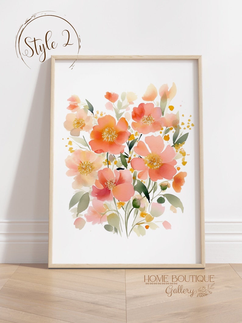 Peach Flowers Wall Art Prints Set of 3 Watercolor Peach Flowers Prints ...