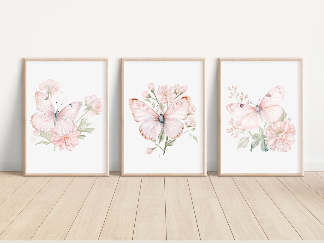 Dusty Rose Butterflies Wall Art Prints Set of 3 Watercolor Dusty Rose ...