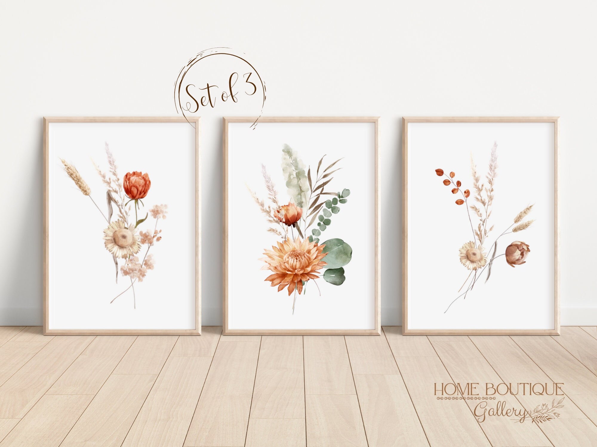 Bohemian Floral Print Watercolor Bohemian Flower Print Set Bohemian Floral Artwork Bohemian ...