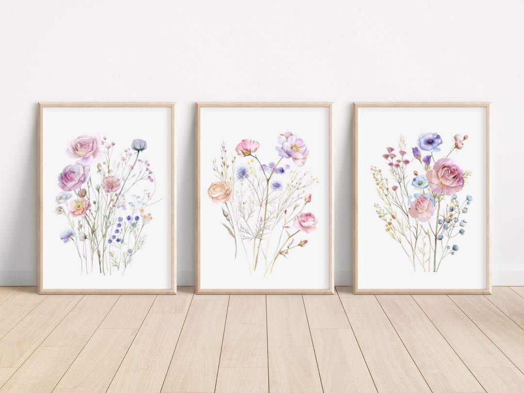 Pastel Dusty Rose Flower Art Prints Set of 3 Watercolor Dusty Rose ...