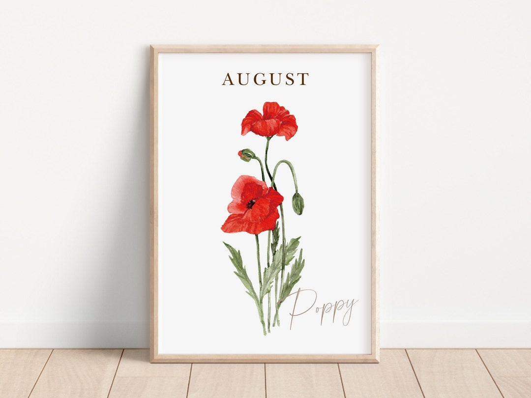 August Birth Flower Wall Art Print Watercolor Poppy Flower Print Birth ...