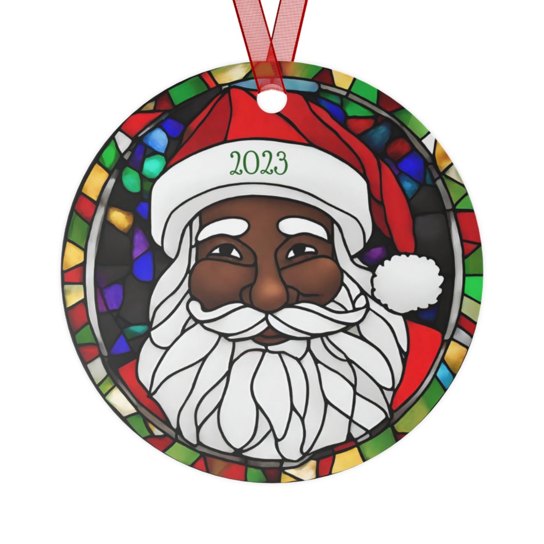 Round Stained Glass-style Christmas Ornament With Black Santa - Etsy