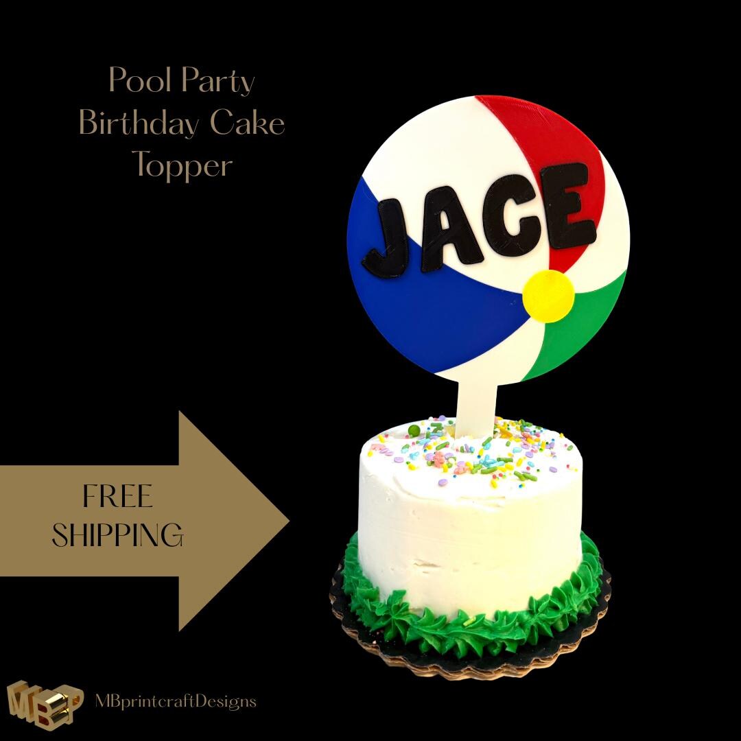 Personalized Pool Party Cake Topper for Summer Birthday Pool Party ...