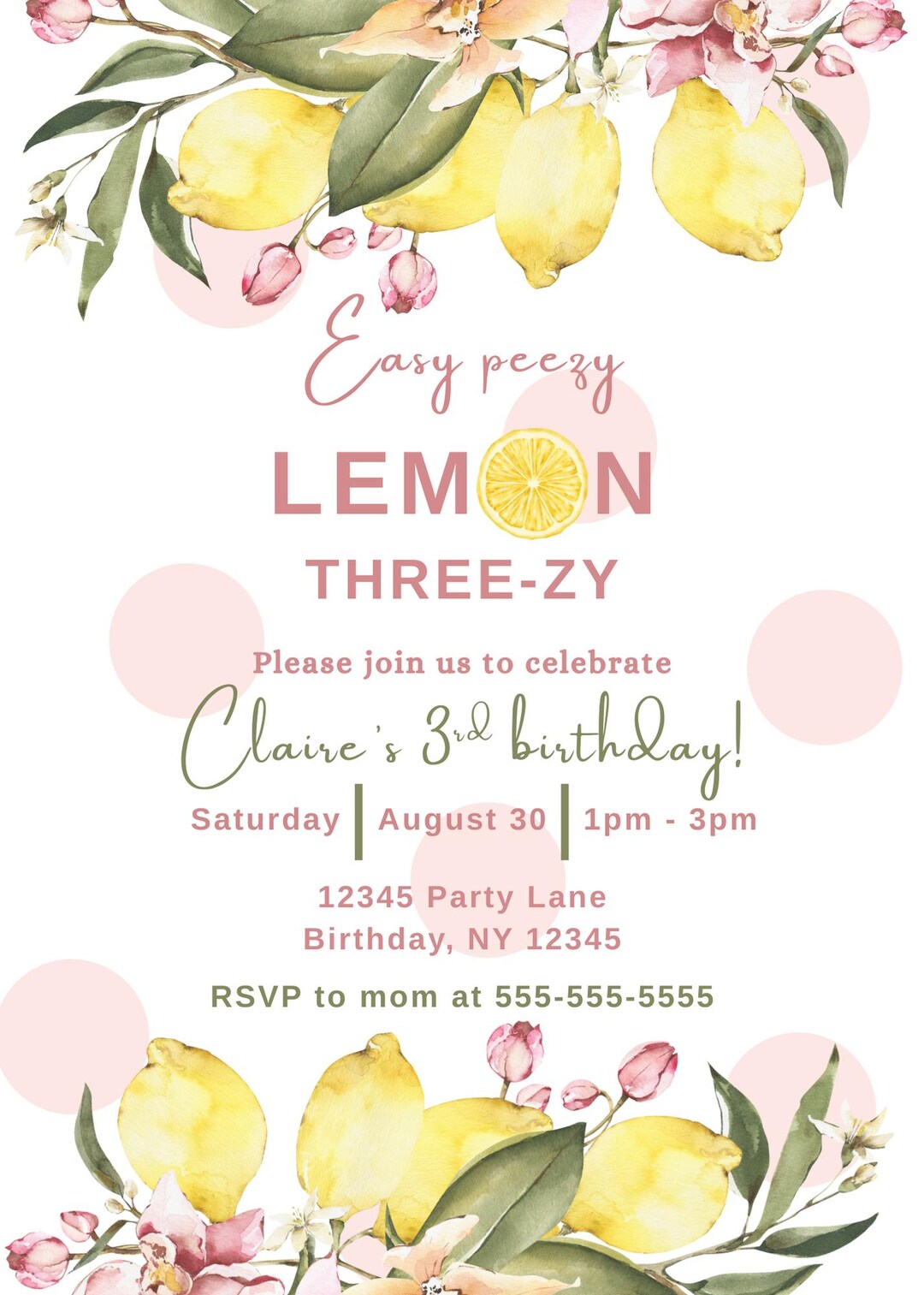 Easy Peezy Lemon Three-zy Birthday Invitation - Etsy