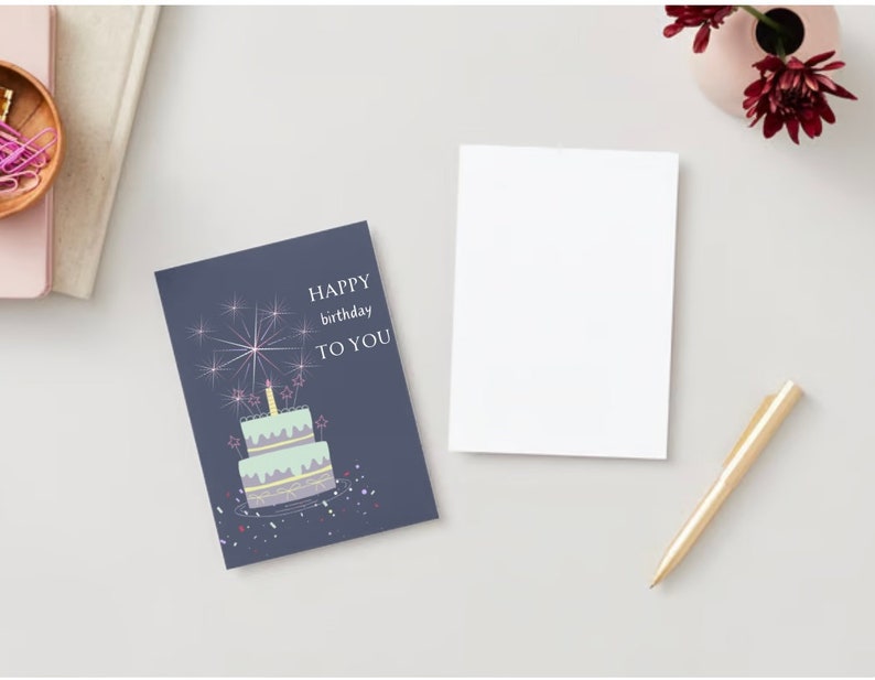 Cake Happy Birthday Card - Etsy