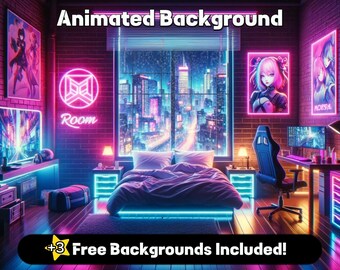 ANIMATED BACKGROUND | Neon Cyberpunk Bedroom | Looped Purple Neon ...