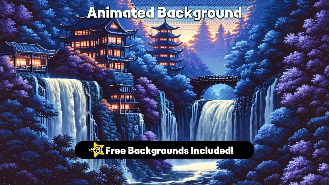 Animated Background Pixel Art | Japanese Castle by Waterfall Twitch ...