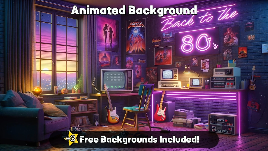 ANIMATED BACKGROUND | Back to the 80s | Lofi Cozy Retro 80s Gaming Room ...