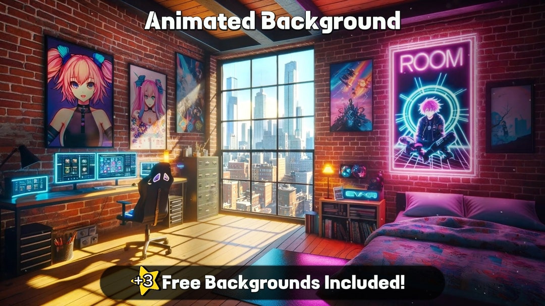 ANIMATED BACKGROUND | Daytime Urban Cyberpunk Bedroom | Looped Purple ...