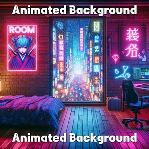 ANIMATED BACKGROUND Neon Cyberpunk Bedroom Looped Purple - Etsy
