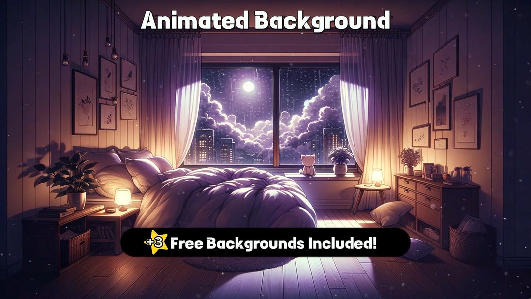 ANIMATED BACKGROUND | Cozy Vtuber Bedroom | Purple Lofi Twitch Overlay ...