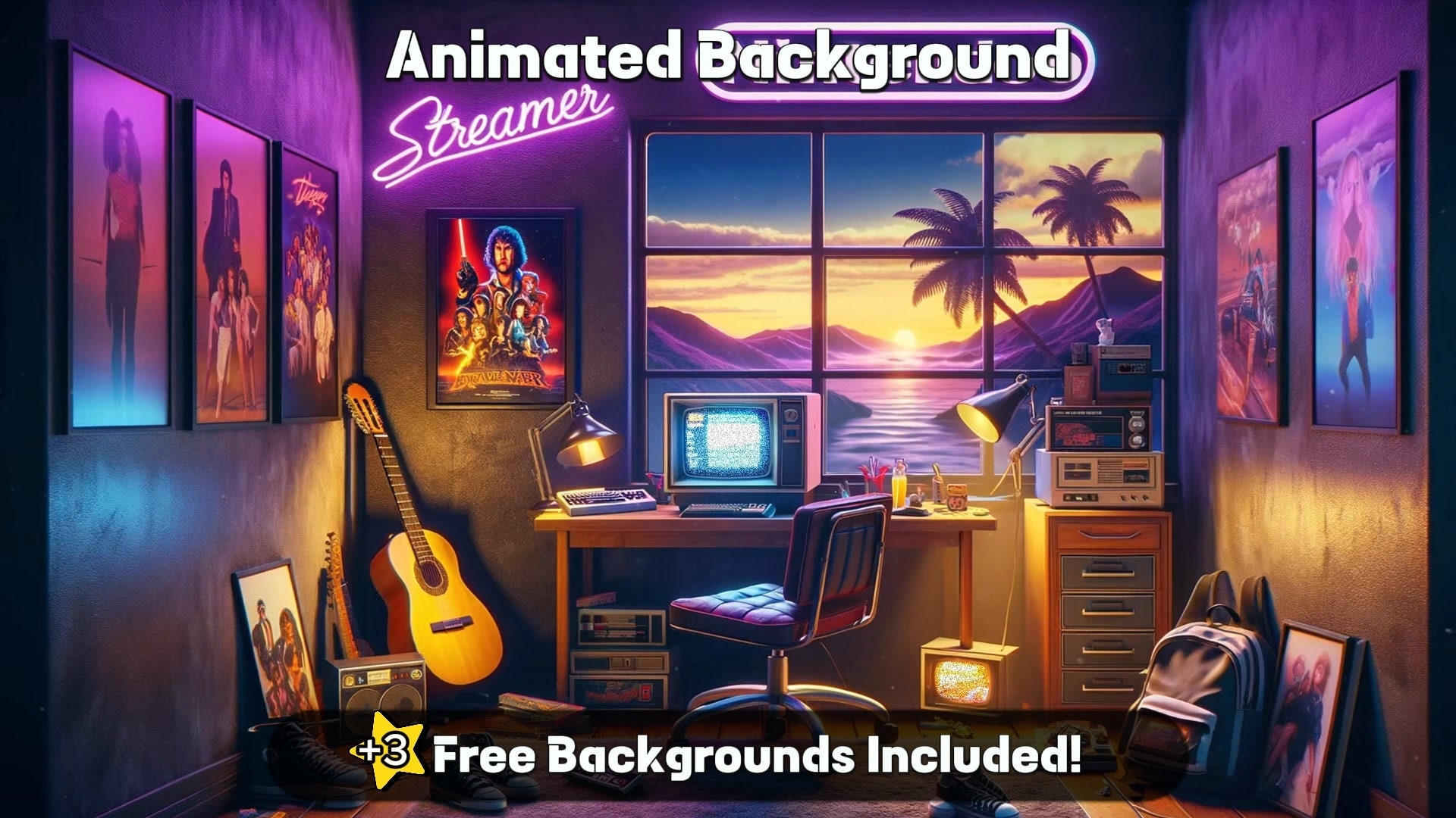 ANIMATED BACKGROUND | Cozy Retro 80s Streaming Room | Looped Twitch ...