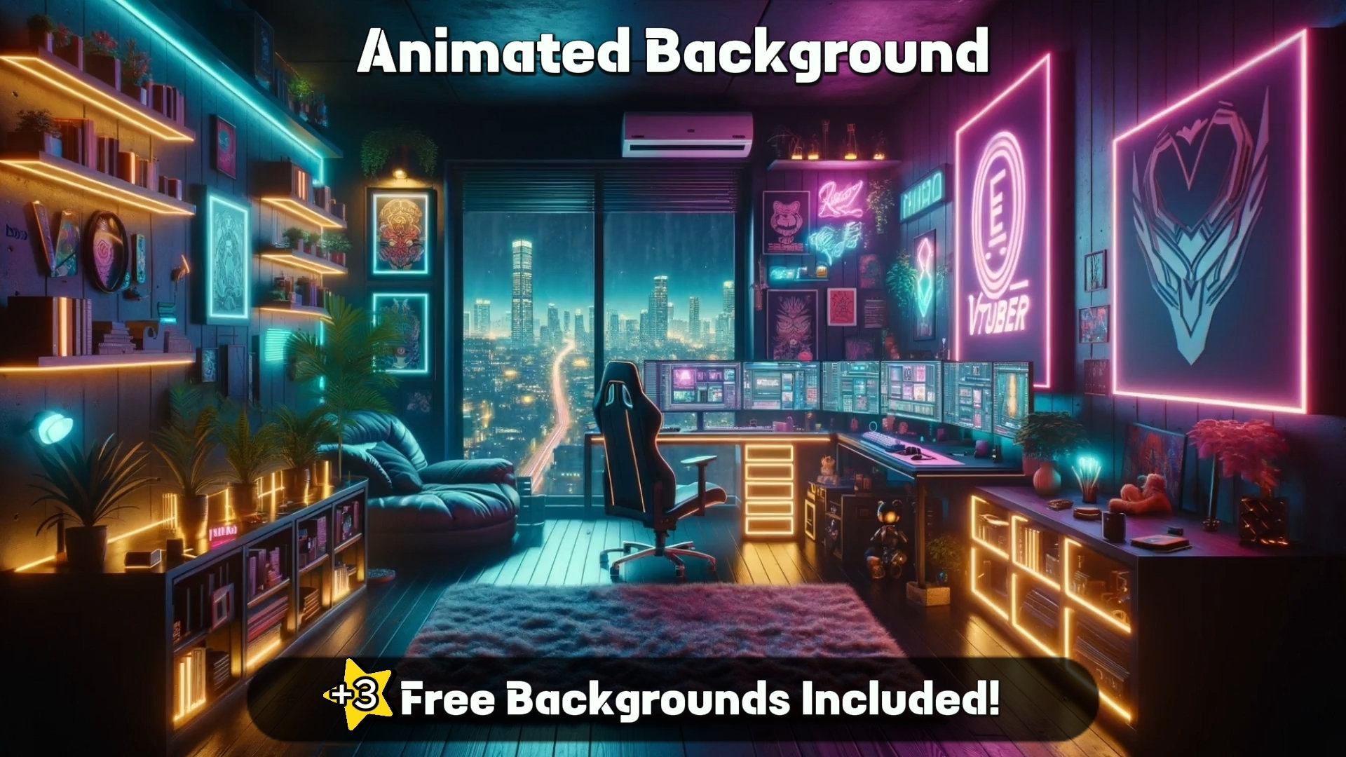 ANIMATED BACKGROUND Cyberpunk Bedroom Neon Purple & Pink Looped Vtuber ...