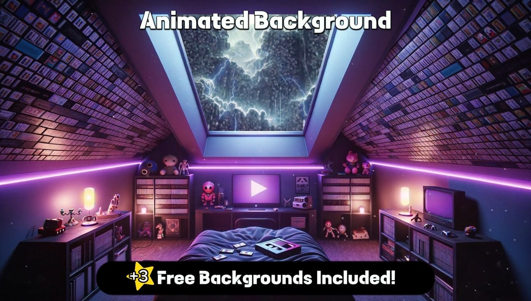 ANIMATED BACKGROUND | Stormy Cyberpunk Bedroom | Looped Purple and Pink ...