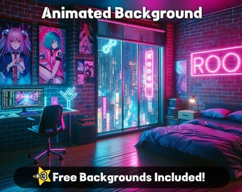 ANIMATED BACKGROUND | Neon Cyberpunk Bedroom | Looped Purple Neon ...