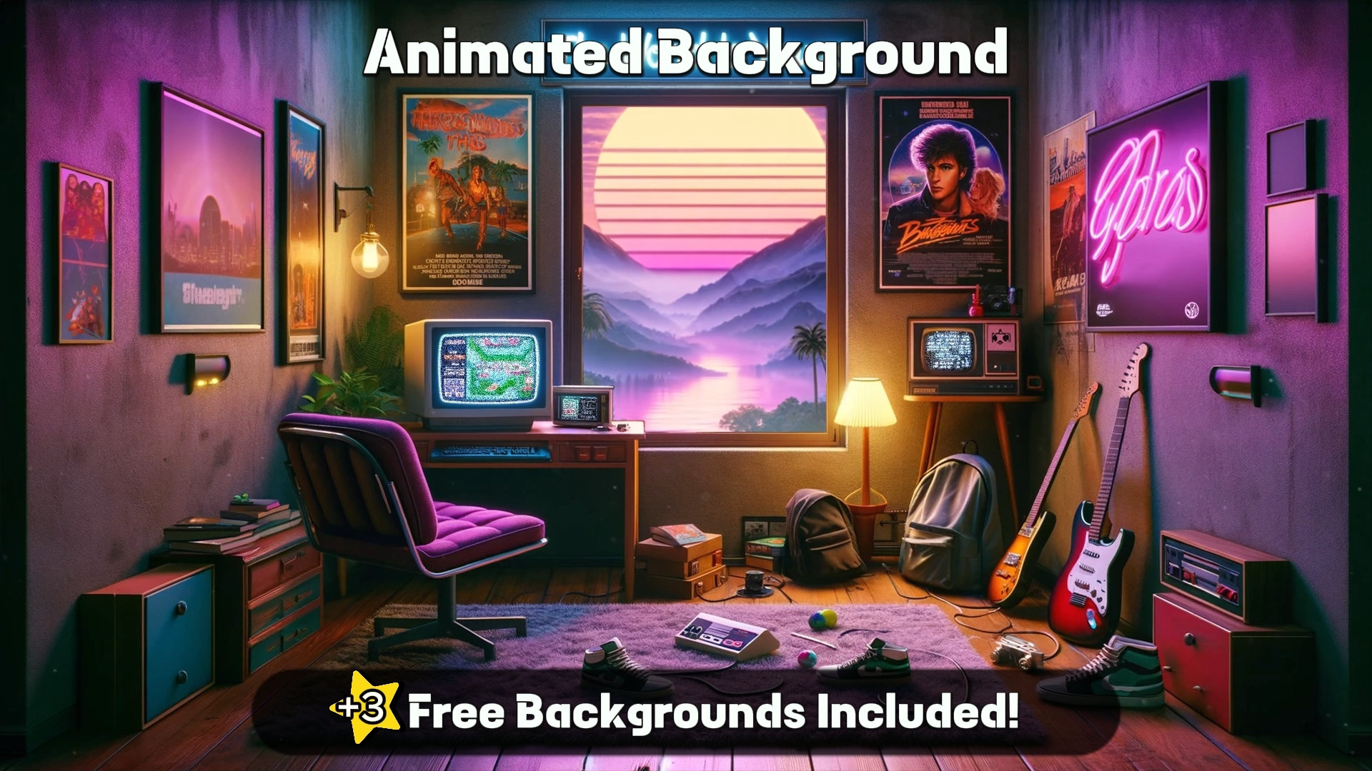 ANIMATED BACKGROUND | Comfy 80s Synth Bedroom | Looped Twitch ...