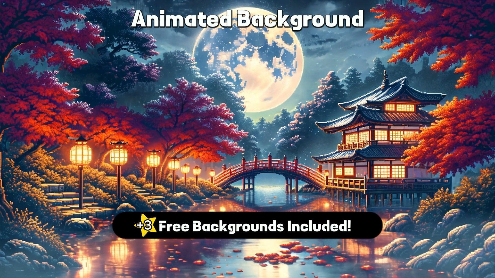 Animated Background Japanese Pixel Traditional Pagoda Twitch Overlay ...
