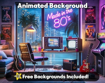 ANIMATED BACKGROUND | Comfy 80s Synth Bedroom | Looped Twitch ...