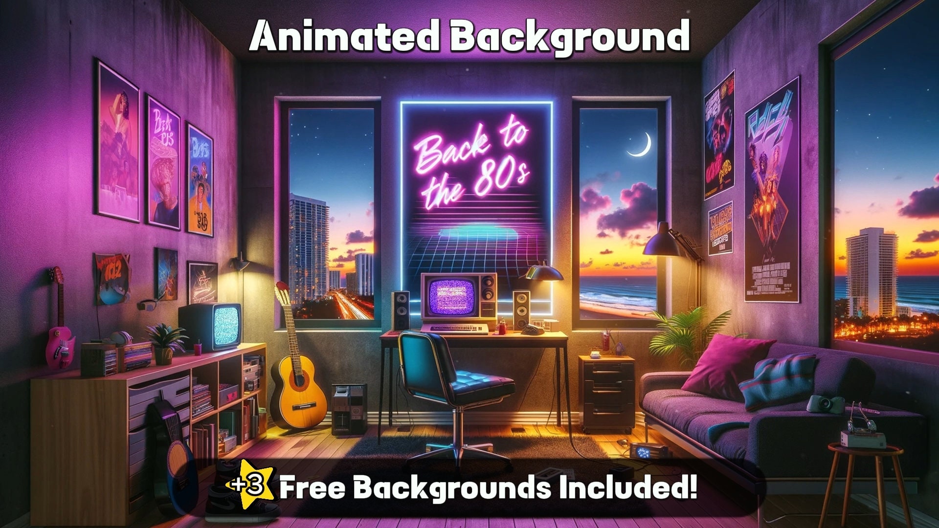 ANIMATED BACKGROUND | Cozy 80s Studio Room | Just Chatting Screen | for ...