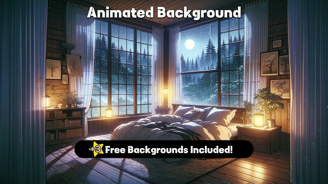 ANIMATED BACKGROUND | Vtuber Bedroom Rainy Night | Twitch Overlay ...