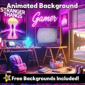 ANIMATED BACKGROUND 80s Neon Purple Bedroom Looped Vtuber Twitch Stream ...