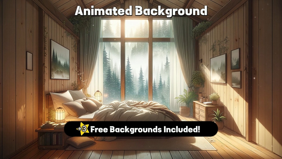 ANIMATED BACKGROUND | Comfy Vtuber Bedroom Raining | Twitch Overlay ...