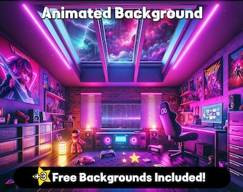 ANIMATED BACKGROUND | Retro Neon Cyberpunk Bedroom | Looped Purple Neon ...