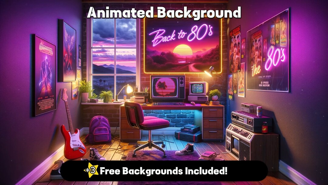 Animated Wallpaper | Retro 80s Studio | ANIMATED BACKGROUND Lofi | Just ...