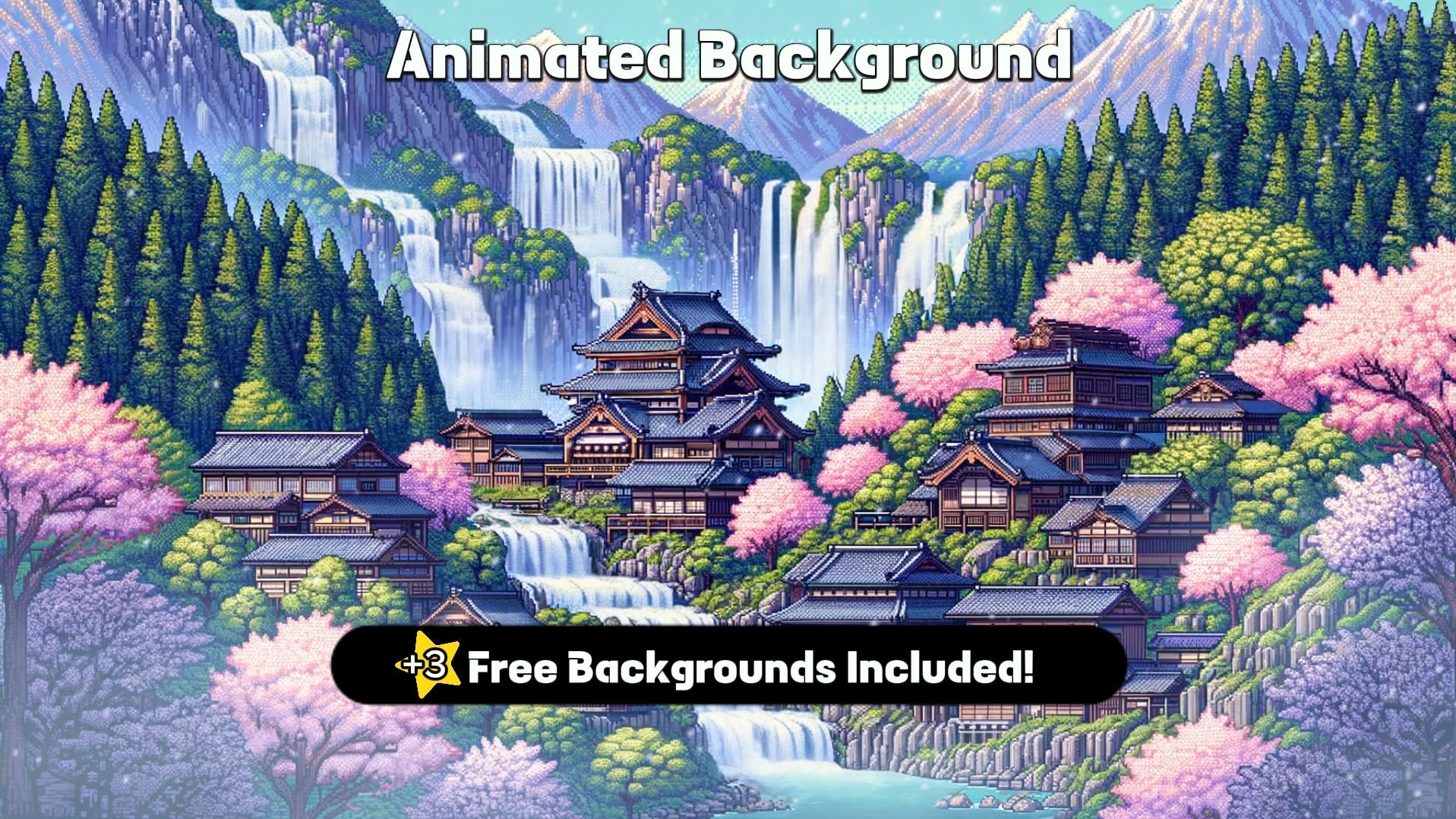 Animated Background Pixel Art Japanese Castle by Waterfall Twitch ...