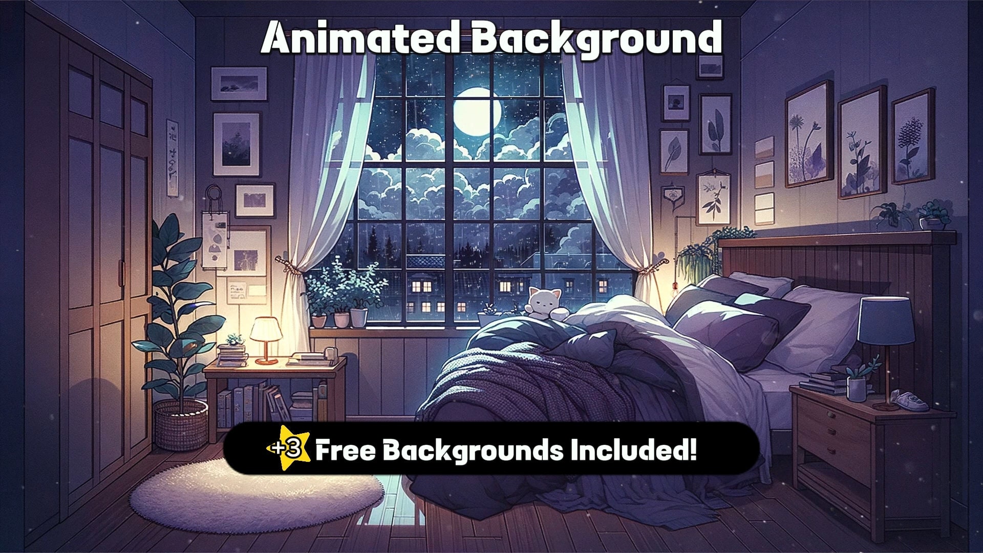 ANIMATED BACKGROUND | Cozy Raining Vtuber Bedroom | Purple Twitch ...