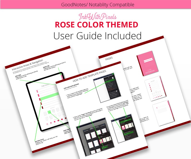 5 Tab Digital Notebook/ Rose Color Scheme / With 10 Templates ...